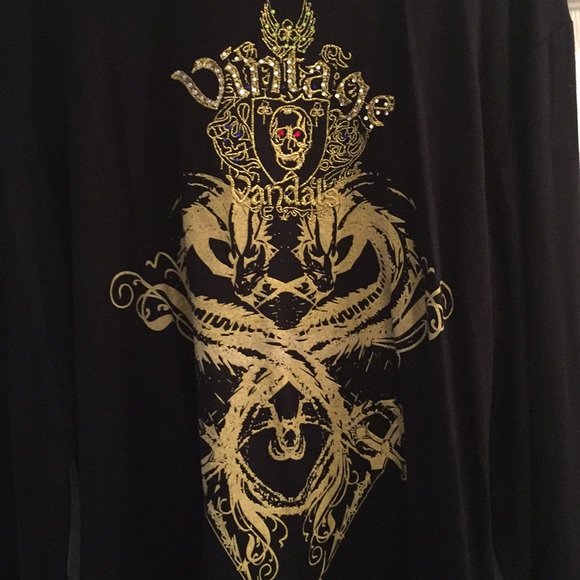 V Star | Shirts | Vstar Long Sleeve Black Shirt With Gold Detail | Poshmark